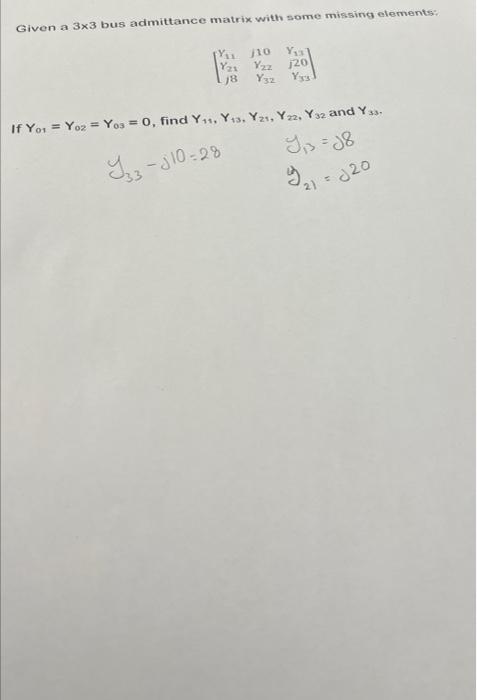 Solved Given a 3×3 bus admittance matrix with some missing | Chegg.com