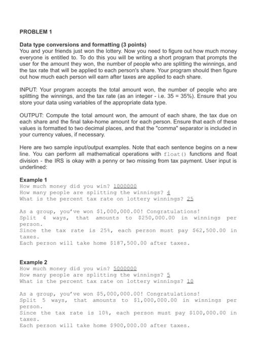 Solved PROBLEM 1 Data type conversions and formatting ( 3 | Chegg.com