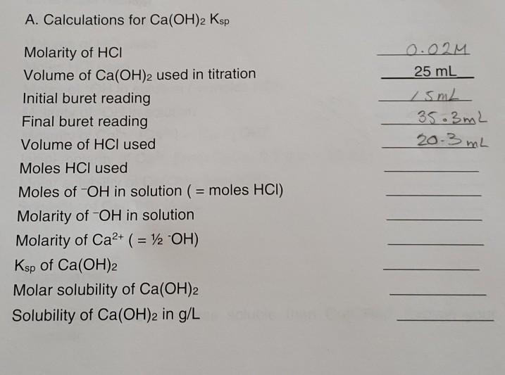 Solved Procedure A. Solubility of Calcium Hydroxide Prepare | Chegg.com