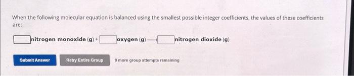 Solved When the following molecular equation is balanced | Chegg.com