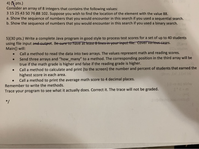 Solved 4)pts.) Consider an array of 8 integers that contains | Chegg.com