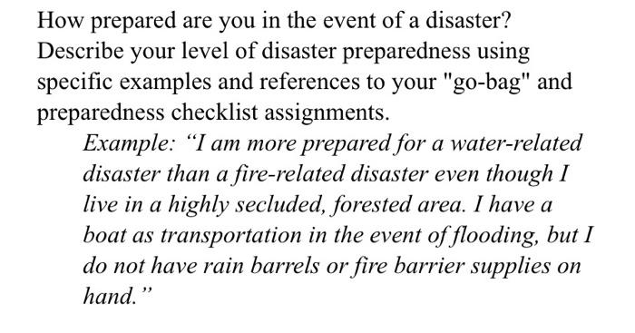 Solved How prepared are you in the event of a disaster? | Chegg.com
