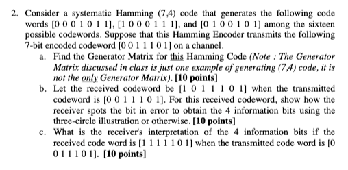 Consider a systematic Hamming (7,4) ﻿code that | Chegg.com