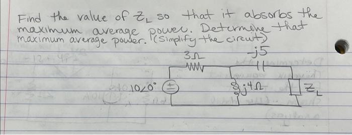 Solved Find the value of ZL so that it absorbs the maximum | Chegg.com