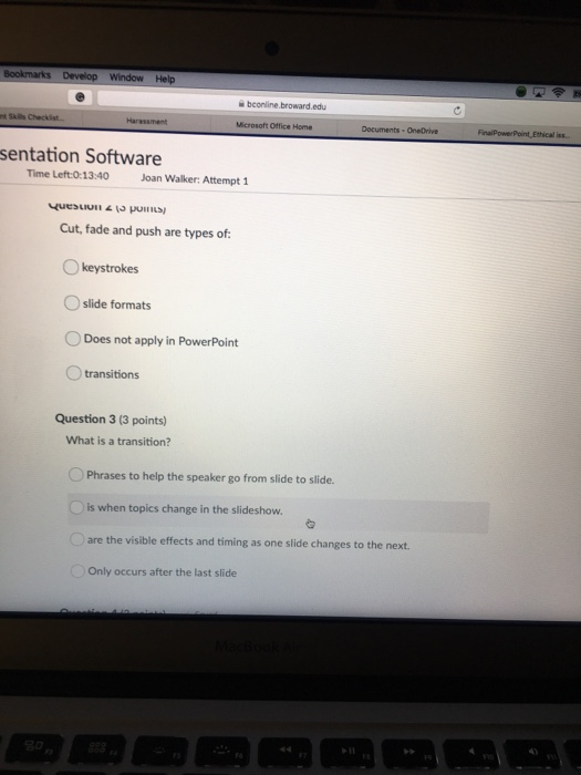 Solved Bookmarks Develop Window Help beonline broward.edu t | Chegg.com