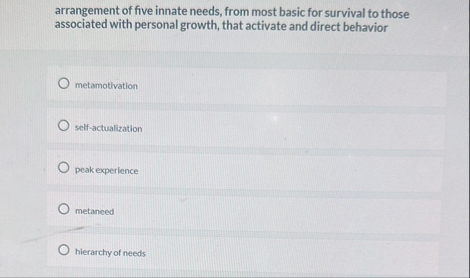 Solved arrangement of five innate needs, from most basic for | Chegg.com
