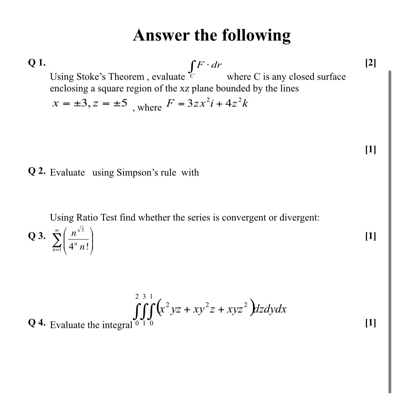 Solved Answer the followingQ 1. ﻿Using Stoke's Theorem, | Chegg.com