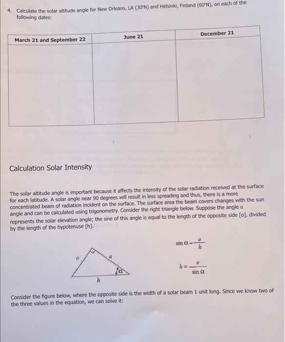 Solved 4. Calculate the solar altitude angle for New | Chegg.com
