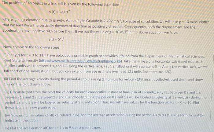 The position of an object in a free fall is given by | Chegg.com