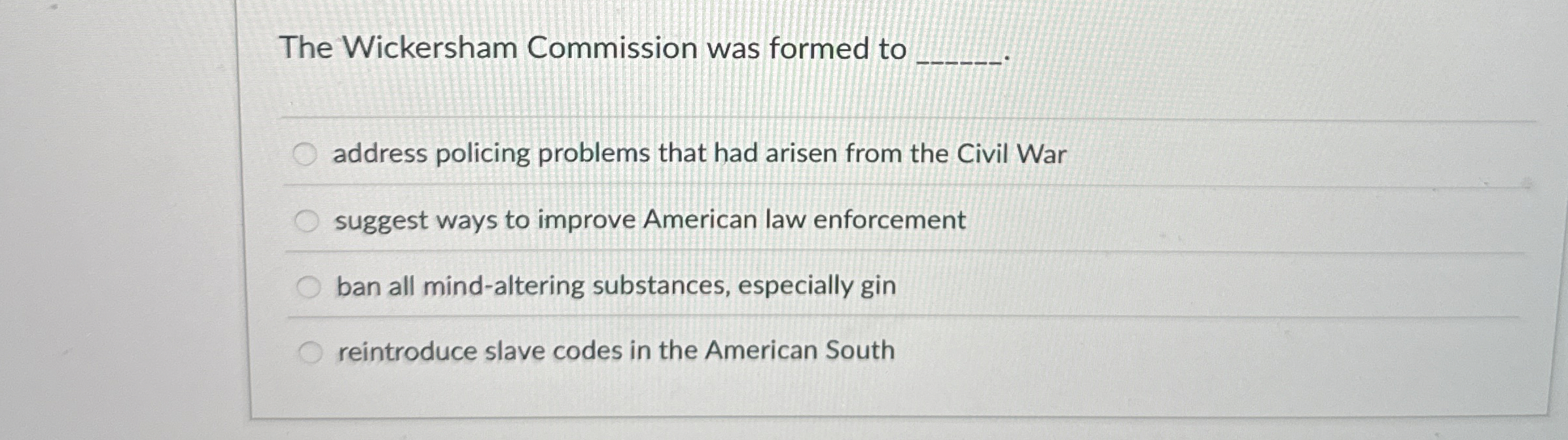Solved The Wickersham Commission was formed toaddress | Chegg.com