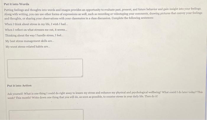 Solved Putting feelings and thoughts into words and images | Chegg.com