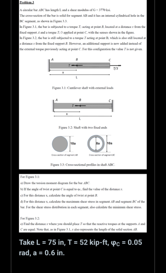 Problem 3A circular bar ABC has length L and a shear | Chegg.com