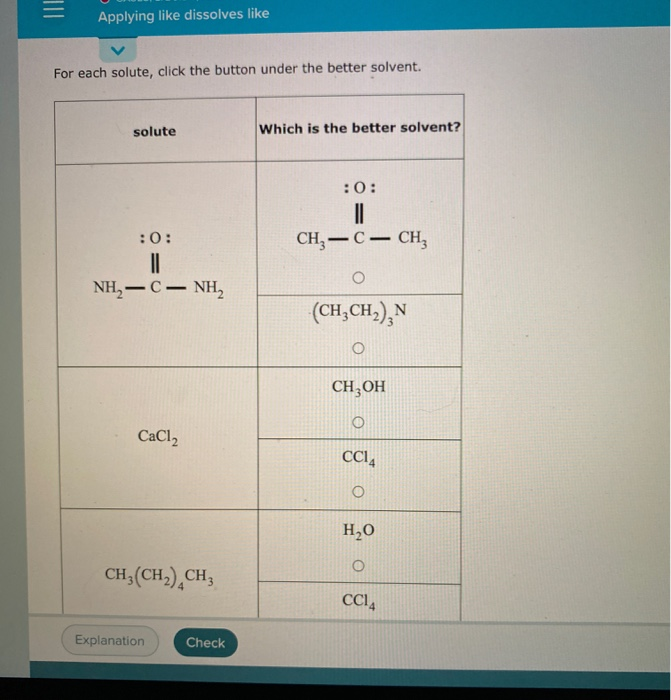 Solved III Applying like dissolves like For each solute, | Chegg.com