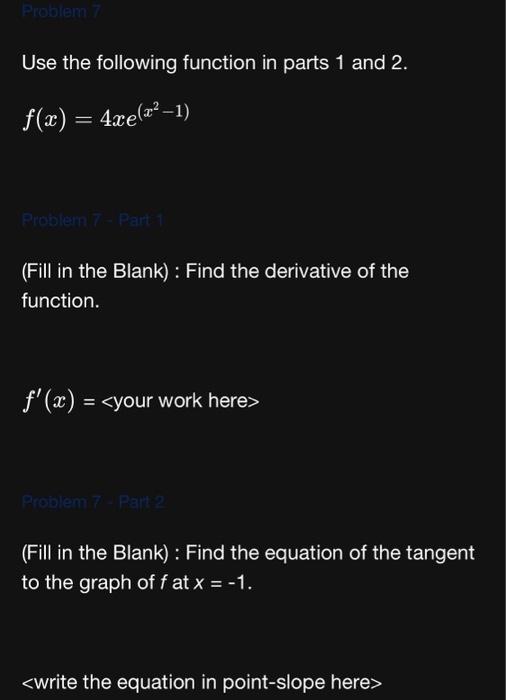 Solved Use the following function in parts 1 and 2. | Chegg.com