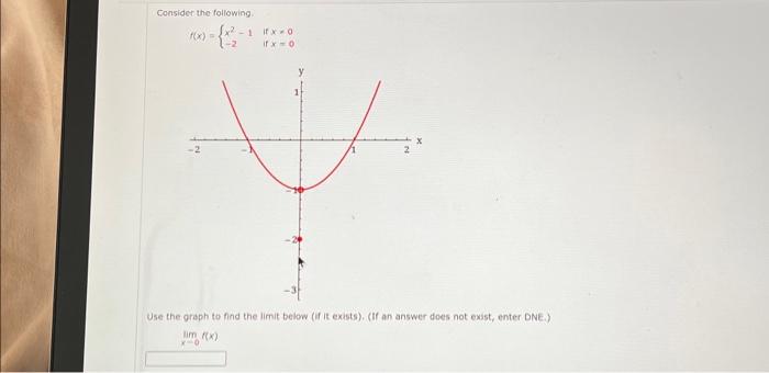 Solved Consider the following. f(x)={x2−1−2 if x=0 if x=0 | Chegg.com