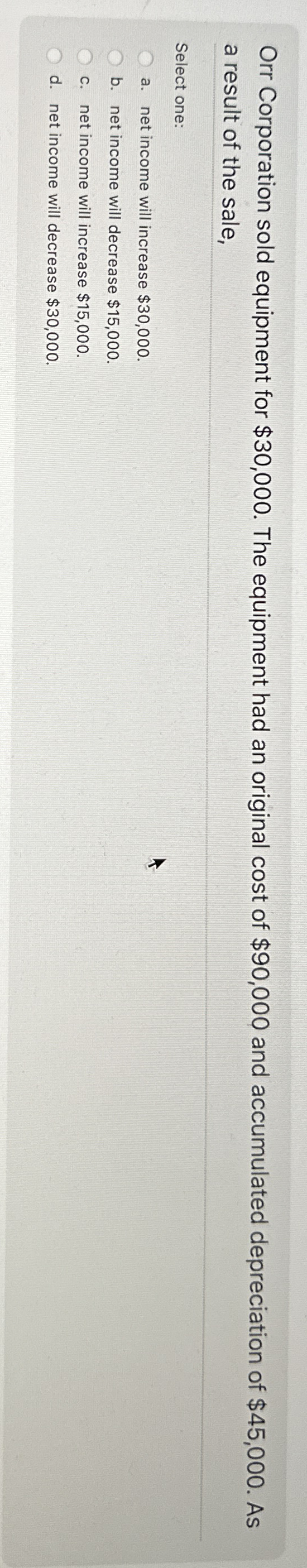 Solved Orr Corporation sold equipment for $30,000. ﻿The | Chegg.com