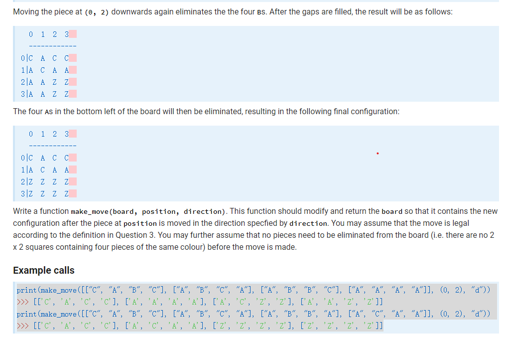 Solved Task 4: Make Move (5 marks) If four pieces on the | Chegg.com
