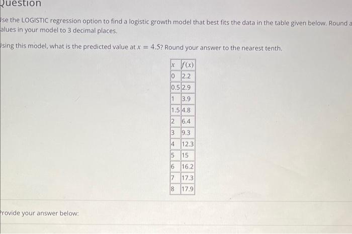 Solved Se the LOGISTIC regression option to find a logistic | Chegg.com
