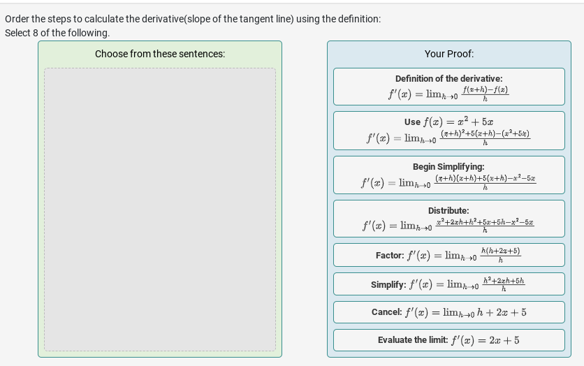 Solved Order the steps to calculate the derivative(slope of | Chegg.com
