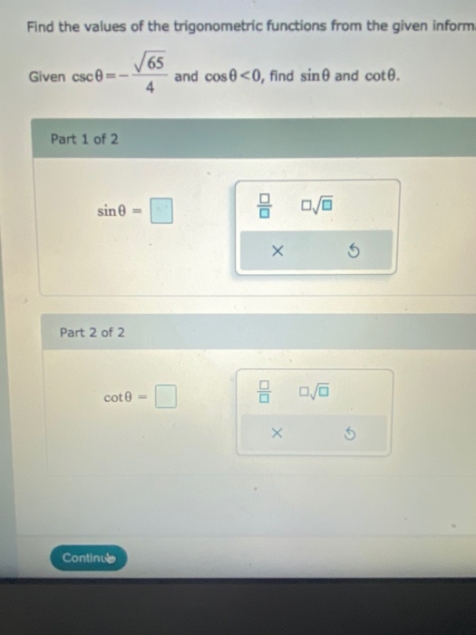 Solved Find the values of the trigonometric functions from | Chegg.com