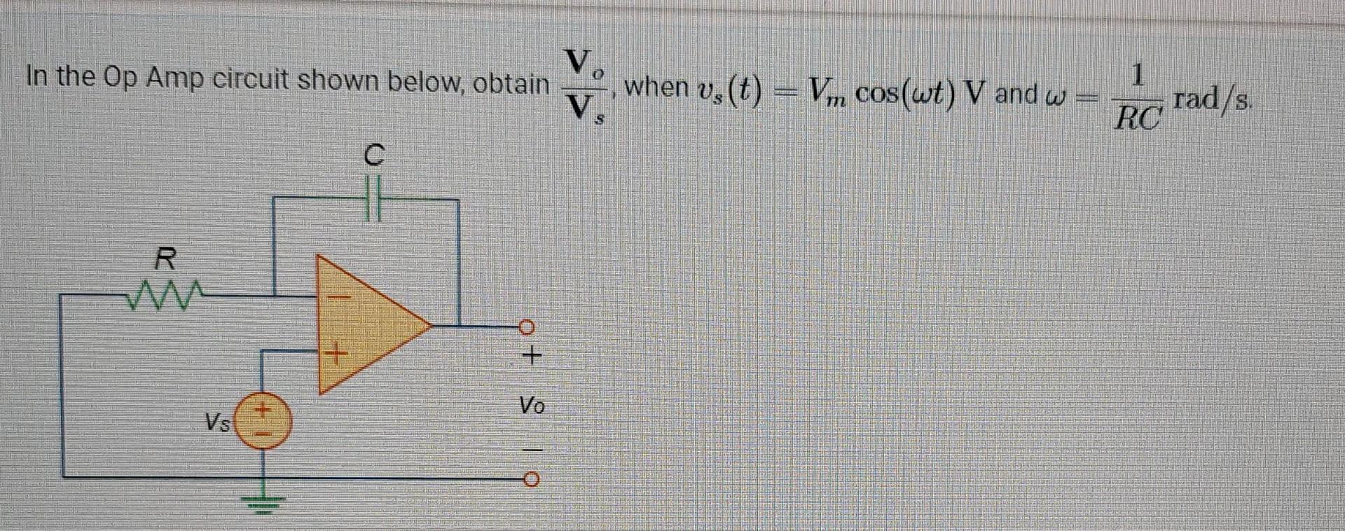 Solved In the Op Amp circuit shown below, obtain VsVo, when | Chegg.com