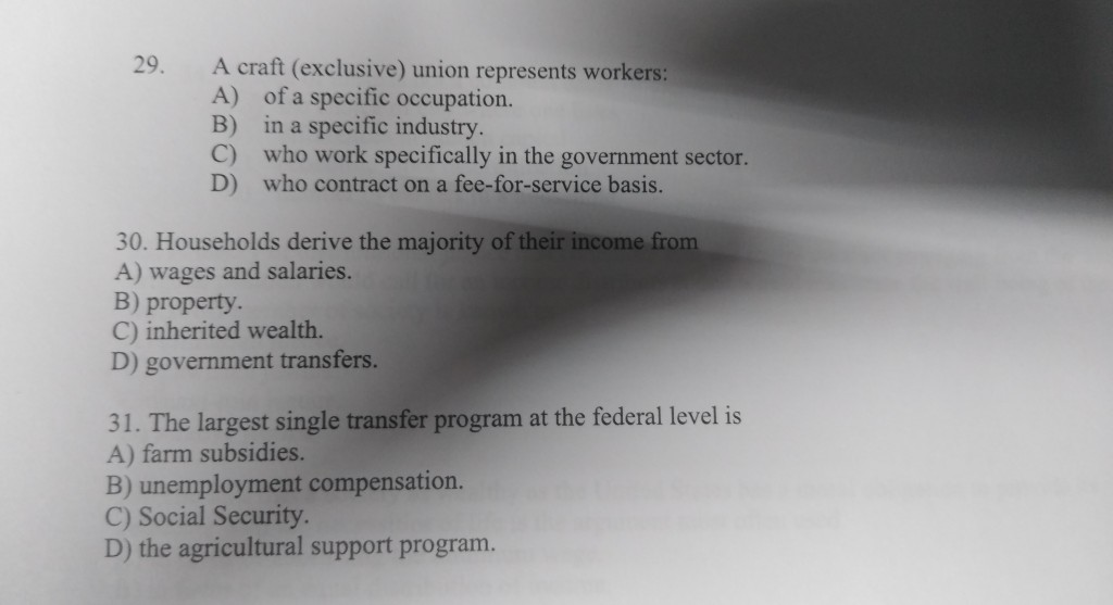 Solved A craft (exclusive) union represents workers: A) of a | Chegg.com