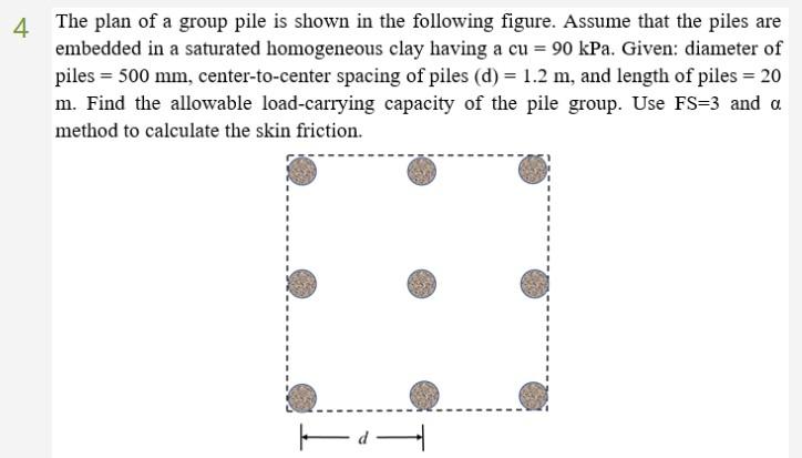 Solved 4. The plan of a group pile is shown in the following | Chegg.com