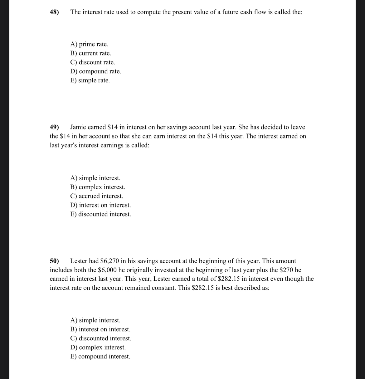 Solved The interest rate used to compute the present value | Chegg.com