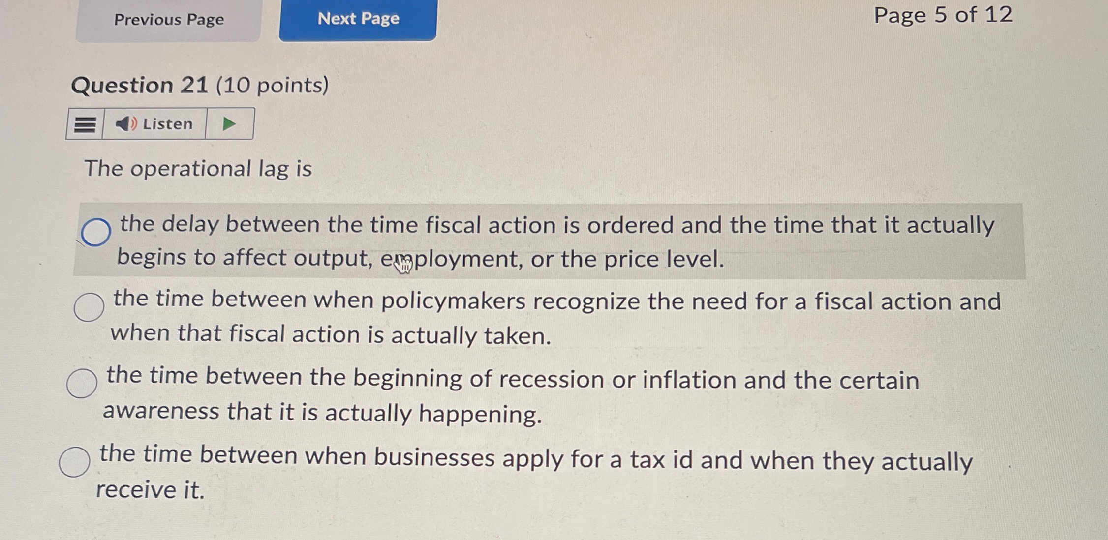 Solved Page 5 ﻿of 12Question 21 (10 ﻿points)ListenThe | Chegg.com