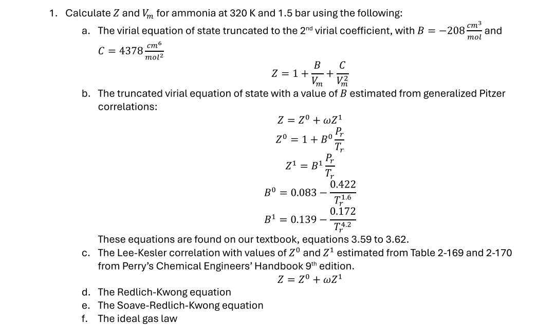 Solved Answer d,e, ﻿and f. ﻿Calculate Z ﻿and Vm ﻿for ammonia | Chegg.com