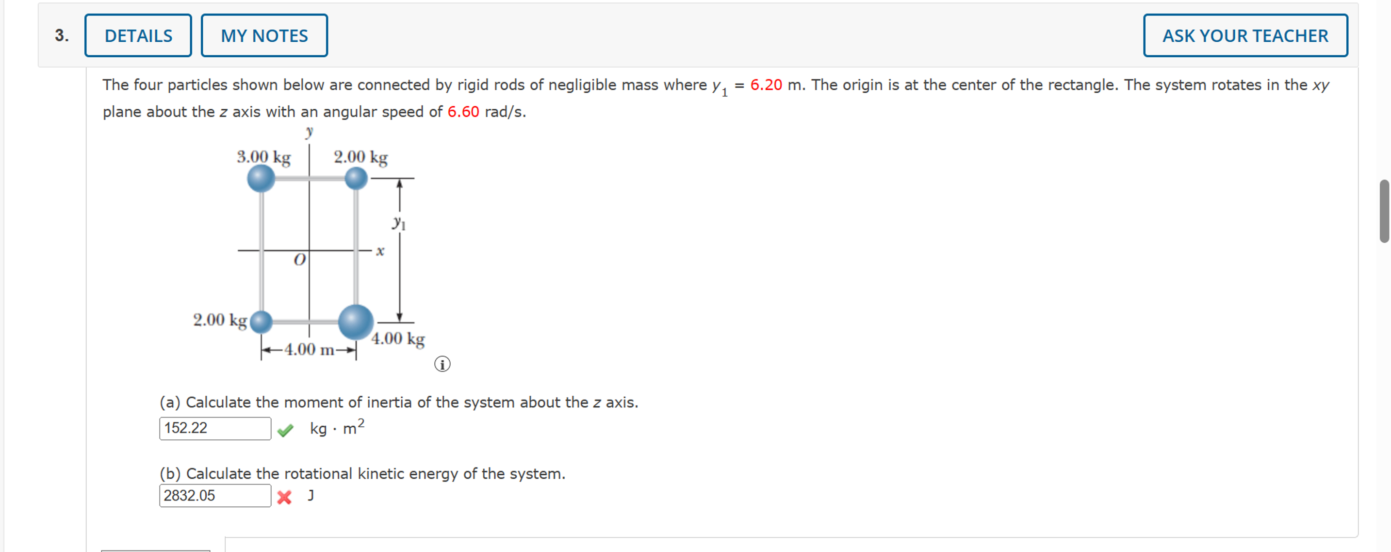 Solved The four particles shown below are connected by rigid | Chegg.com