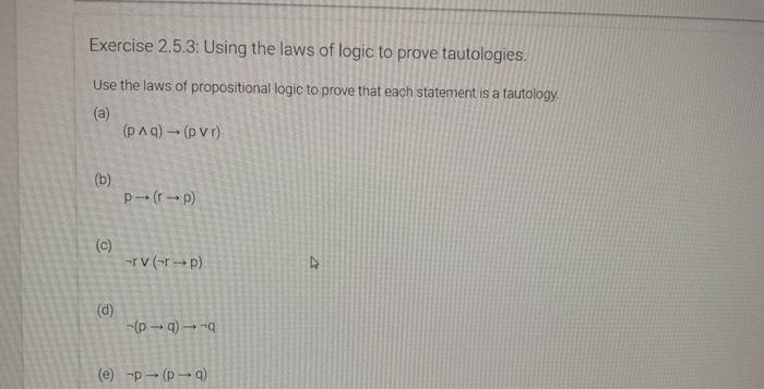 Solved Exercise 2.5.3: Using the laws of logic to prove | Chegg.com