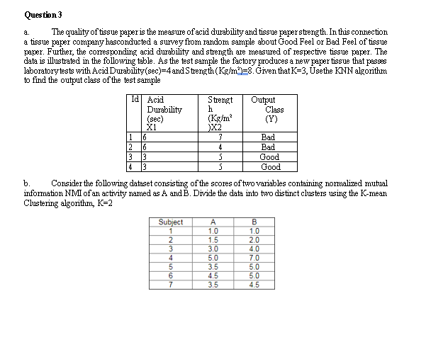 Solved Question 3a. ﻿The quality of tissue paper is the | Chegg.com