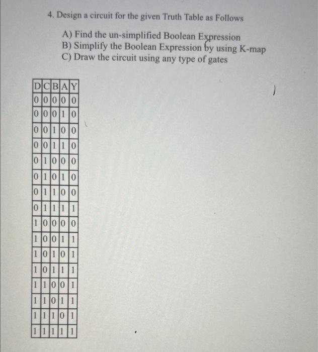 Solved 4. Design a circuit for the given Truth Table as | Chegg.com