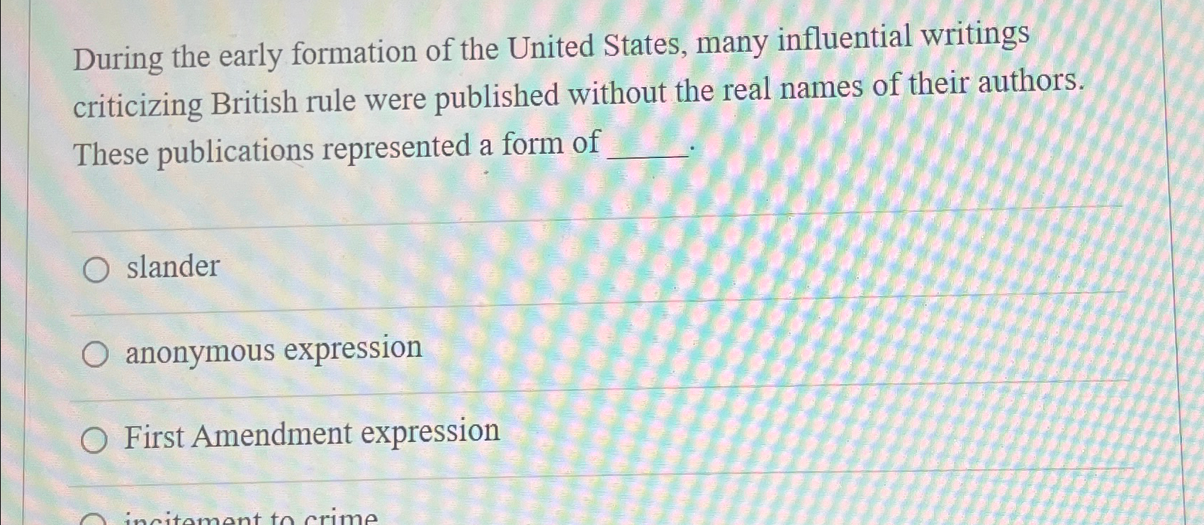 Solved During the early formation of the United States, many | Chegg.com