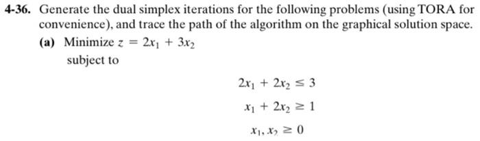 1-36. Generate the dual simplex iterations for the | Chegg.com