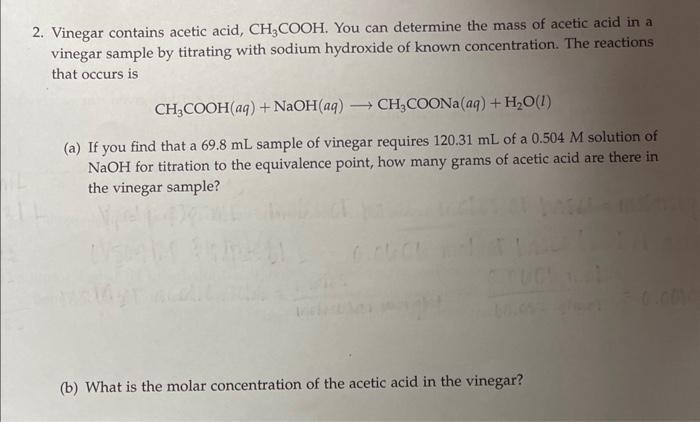 Solved Vinegar contains acetic acid, CH3COOH. You can | Chegg.com