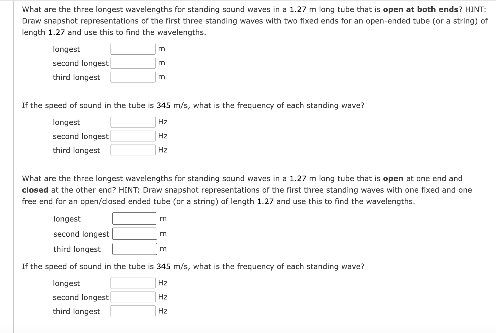 Solved What are the three longest wavelengths for standing | Chegg.com