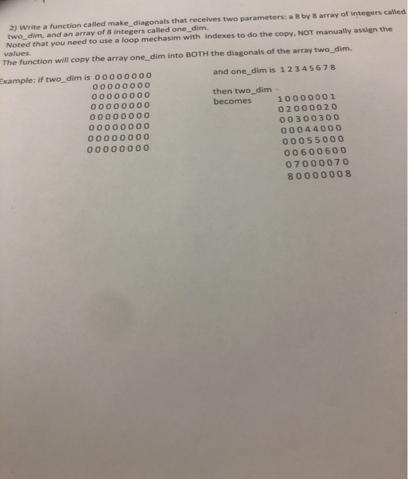 Solved 2) Write a function called make_diagonals that | Chegg.com