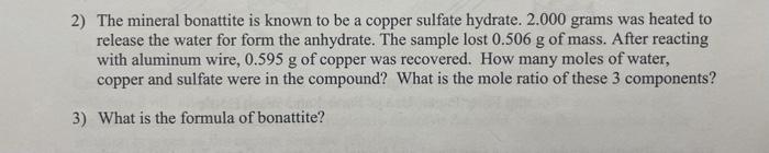 Solved 2) The mineral bonattite is known to be a copper | Chegg.com