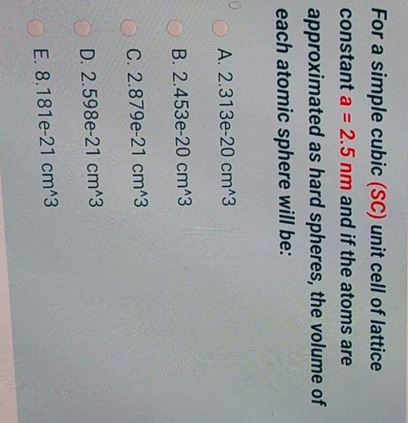 Solved For a simple cubic (SC) unit cell of lattice constant | Chegg.com