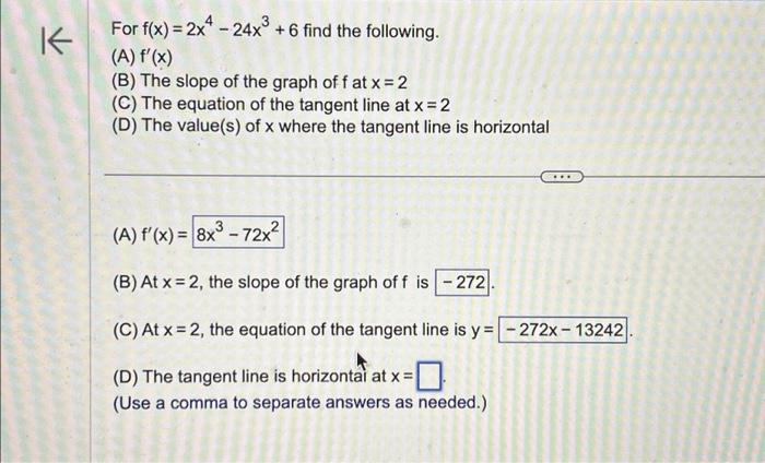 Solved K For f(x) = 2x4 - 24x³ +6 find the following. (A) | Chegg.com