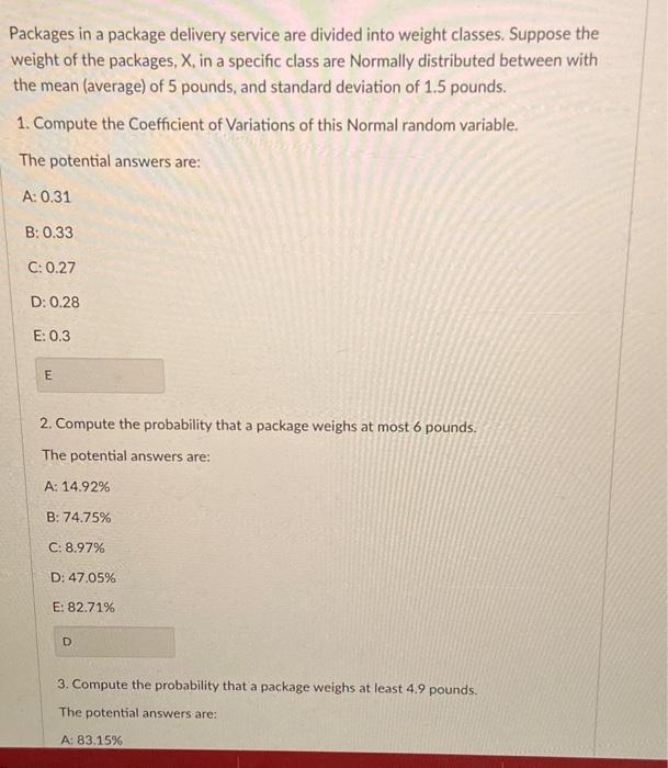 Solved Packages in a package delivery service are divided | Chegg.com