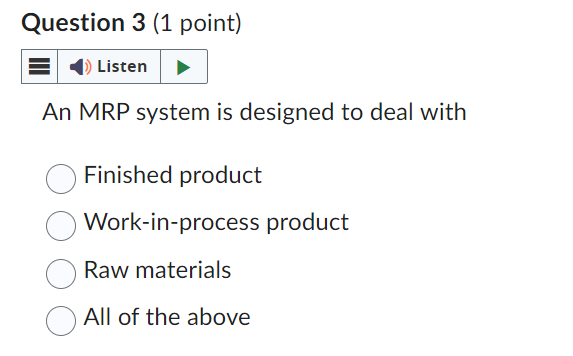 Solved Question 3 (1 ﻿point)An MRP system is designed to | Chegg.com