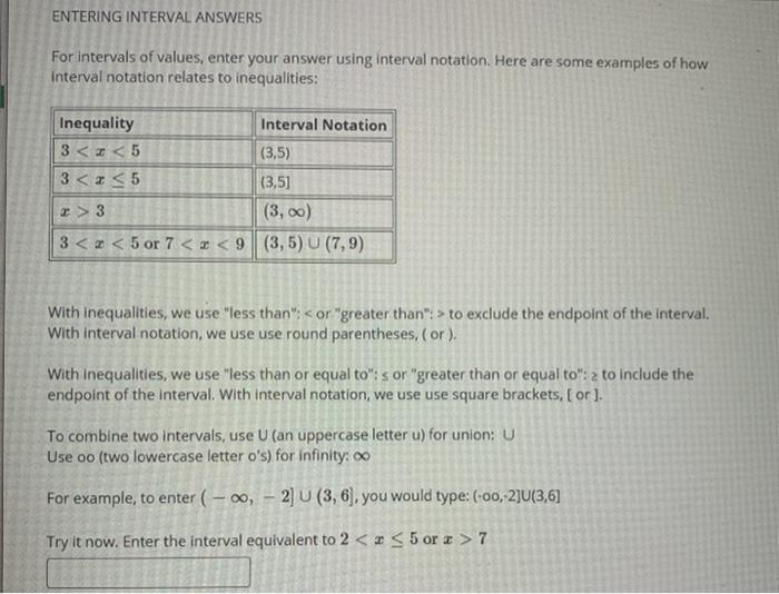 Solved ENTERING INTERVAL ANSWERS For intervals of values, | Chegg.com