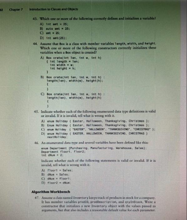 Solved Read Chapter 7: Introduction to Classes and Objects | Chegg.com