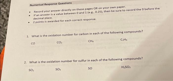 Solved Numerical Response Questions - Record your answer | Chegg.com