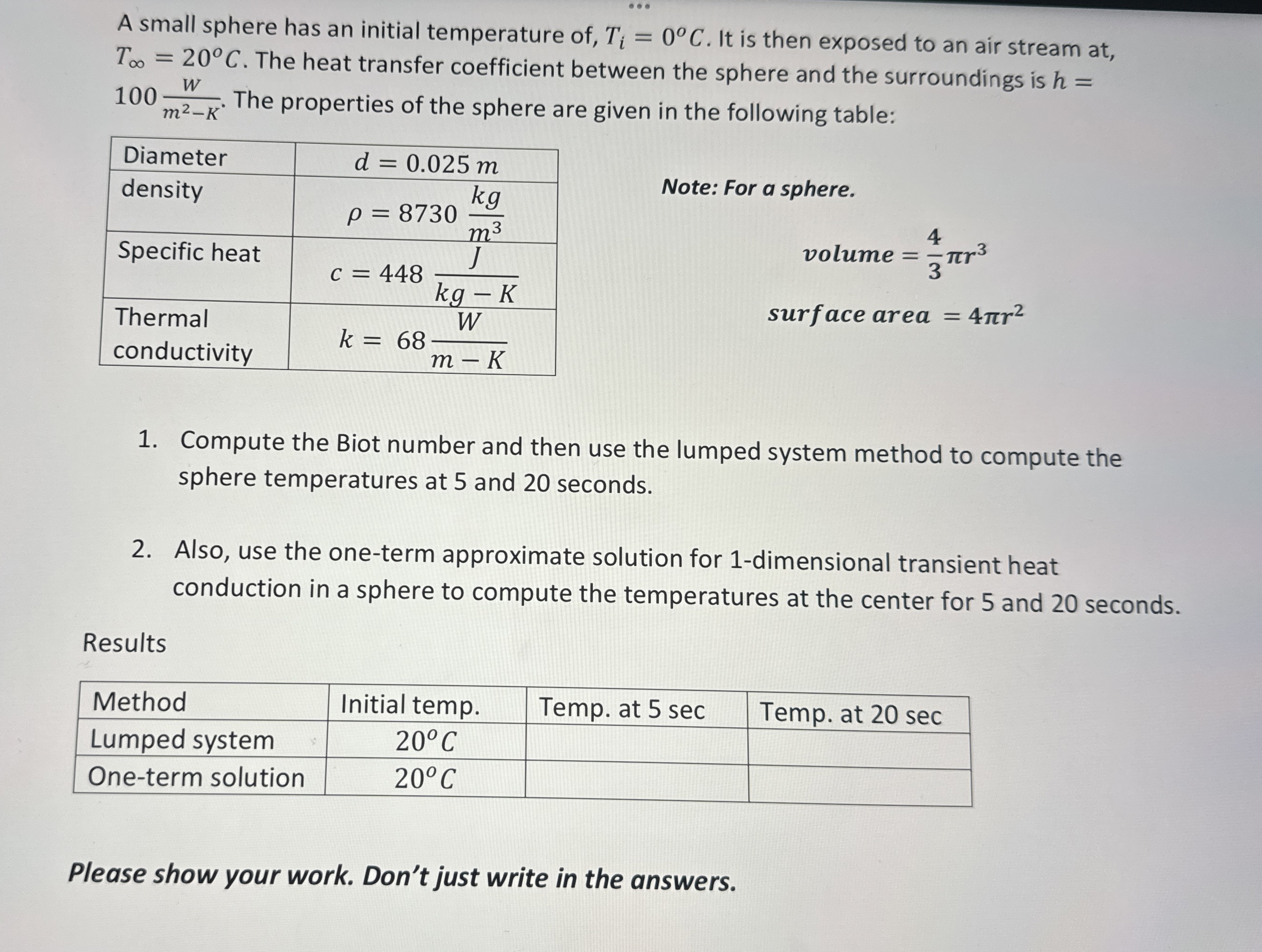 A small sphere has an initial temperature of, Ti=0°C. | Chegg.com