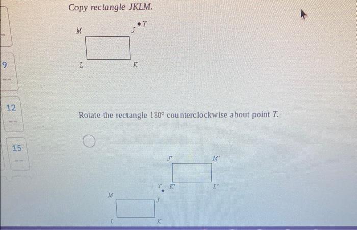 Solved Copy rectangle JKLM. Rotate the rectangle 180∘ | Chegg.com