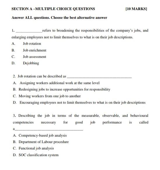 Solved [10 MARKS] SECTION A-MULTIPLE CHOICE QUESTIONS Answer | Chegg.com